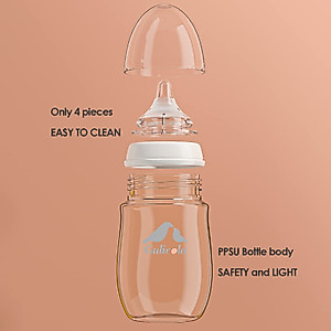 Gulicola PPSU Baby Bottles for Breastfeeding Babies with Storage Cap, Anti-Colic, Medium Flow, 3 Months+, 5 oz, 2 Count (Grey White)
