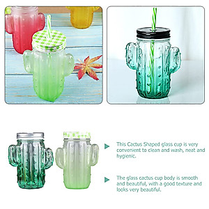 SEWACC 2 Sets Cactus Drinking Glasses Plant Shape Glass Straw Cup Creative Cute Shot Glasses Water Cups Iced Coffee Cup Wide Mouth Bubble Cups for Cocktail Beverage 400ML
