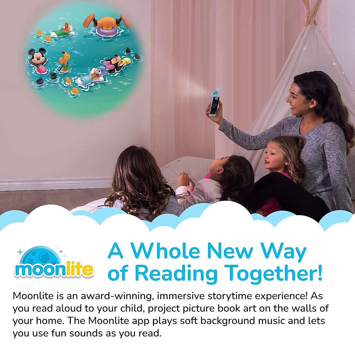 Moonlite Storytime Mickey and Friends A Summer Day Storybook Reel, A Magical Way to Read Together, Digital Story for Projector, Fun Sound Effects, Learning Gift for Kids Ages 1 Year and Up