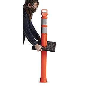 Crowd Control Warehouse Orange 45" Delineator Post, 3" Reflective Collars, 10lb Rubber Base