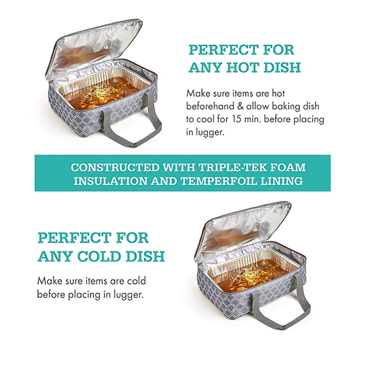 FATOLXX Insulated Casserole Dish Carrier Bag - Food Carriers for Hot or Cold Travel Potluck Parties,Picnic,Cookouts,Beach(Laurel Green -1)