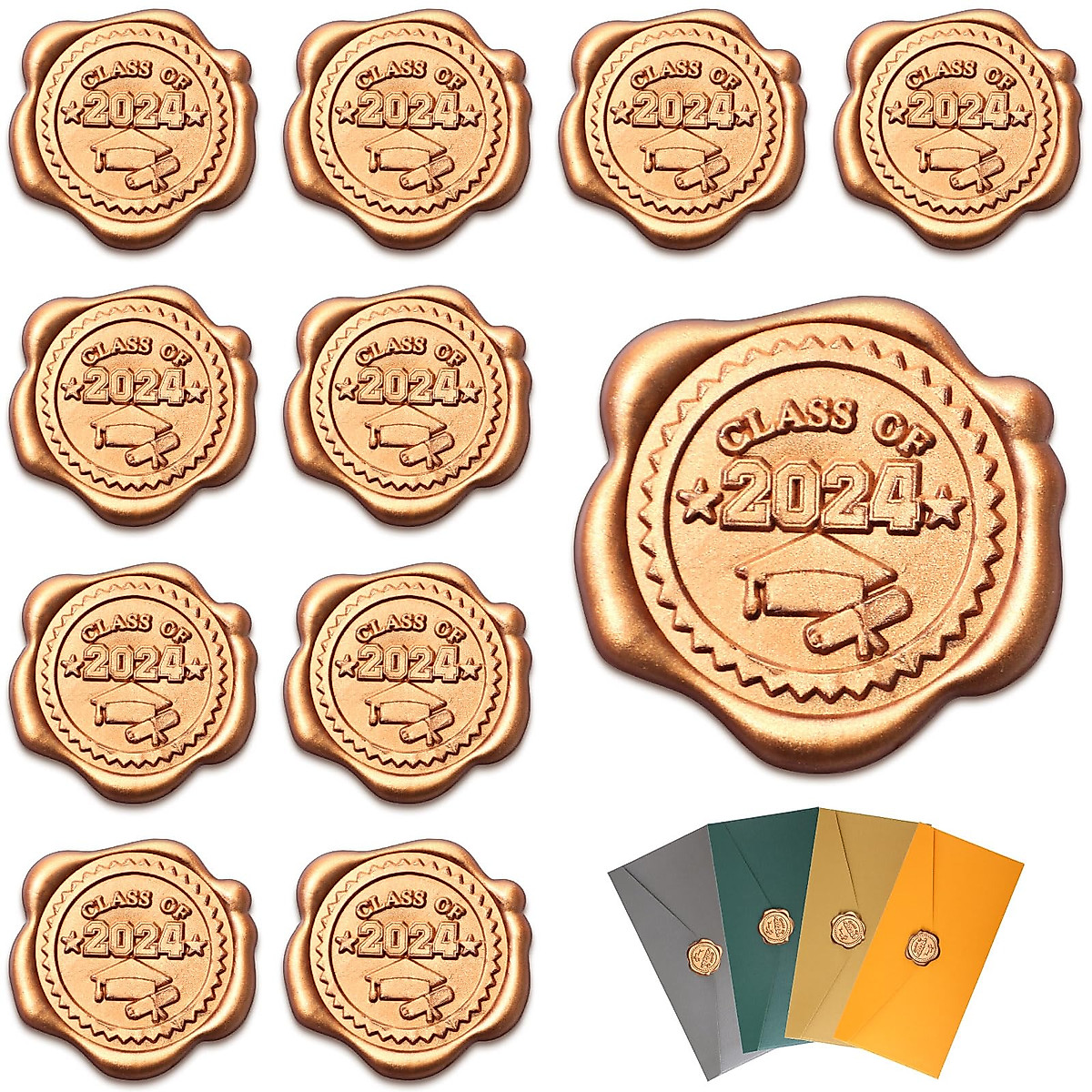 50 Pcs End of The School Year Wax Seal Stickers Envelope Seals Cap Diploma Certificate Seals Class of 2024 Congrats Grad Certificate Graduation Stickers for Envelopes Certificates Award