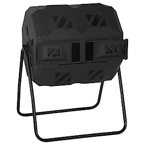 FDW Outdoor Compost Bin, 43 Gallon Dual Chamber Tumbling Composting Bin with Sliding Doors for Garden Patio Kitchen Yard，Black Door