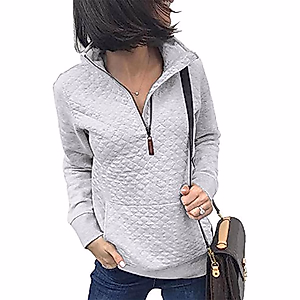 BTFBM Women Fashion Quilted Pattern Lightweight Zipper Long Sleeve Plain Casual Ladies Sweatshirts Pullovers Shirts Tops (White, Large)