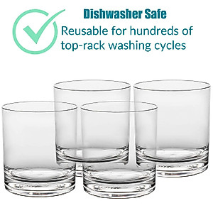 PartyProof Unbreakable Cocktail Tumbler Drinking Glasses 12oz Whiskey or Scotch Glass Reusable Tritan Shatterproof Plastic, Set of 4, Dishwasher Safe, Outdoors Drinkware Camping Cups