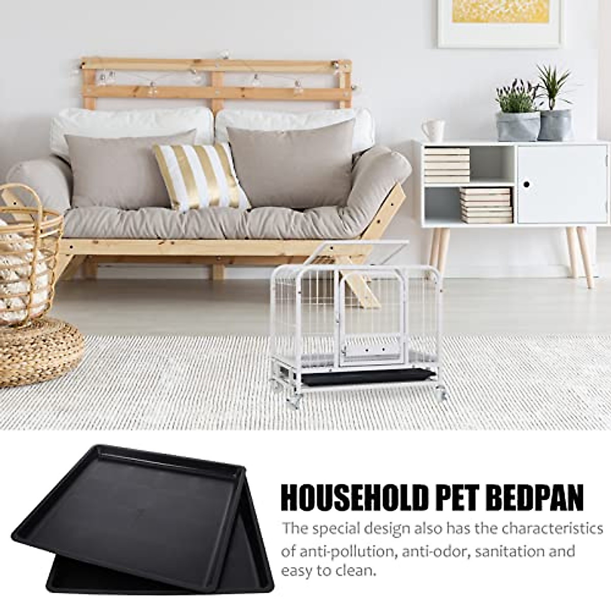 Crate Pans Pet Training Trays 2Pcs Pet Proof Plastic Pan, Pet Cage Accessories Replacement Trays for Cat Cages Easy- to- Clean Plastic Trays for Cat Cages- Black Replacement Pan Pet Pet Tray