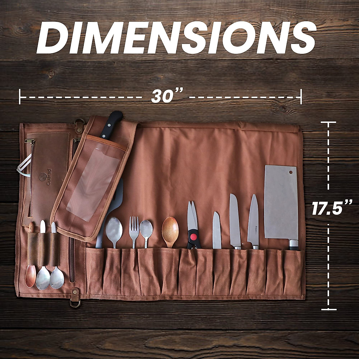 Leather Knife Roll Chef Bag Knife Storage Roll Bag 12 Dedicated Slots Interior Zipped Pocket Special Flap Pocket for Cleaver Portable Knife Bag Case Storage