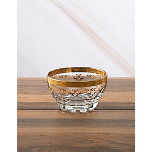 Clear Glass Dessert Bowls/Cups with Rich Gold Design-Set of 6- Measures: 4"D x 3"H