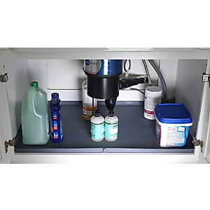 Premium 34” x 22” Under Sink Mat with Bonus Faucet Splash Guard: Waterproof Silicone Kitchen Sink Mat with Drain Hole - Rubber Mat Cabinet Protector, Anti-Slip, and Waterproof Kitchen Cabinet Liner