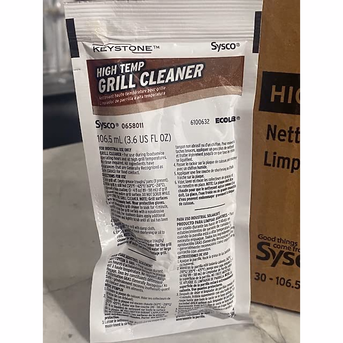 Keystone(TM) High Temp Grill Cleaner, Bundle of 6 x 3.6 oz pouches, for Kitchen, Food Truck, Professional Kitchen
