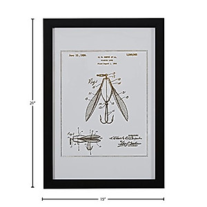 Amazon Brand – Stone & Beam Modern Gold Ink Reprint of Fishing Lure Patent Wall Art, Black Frame, 15" x 21"