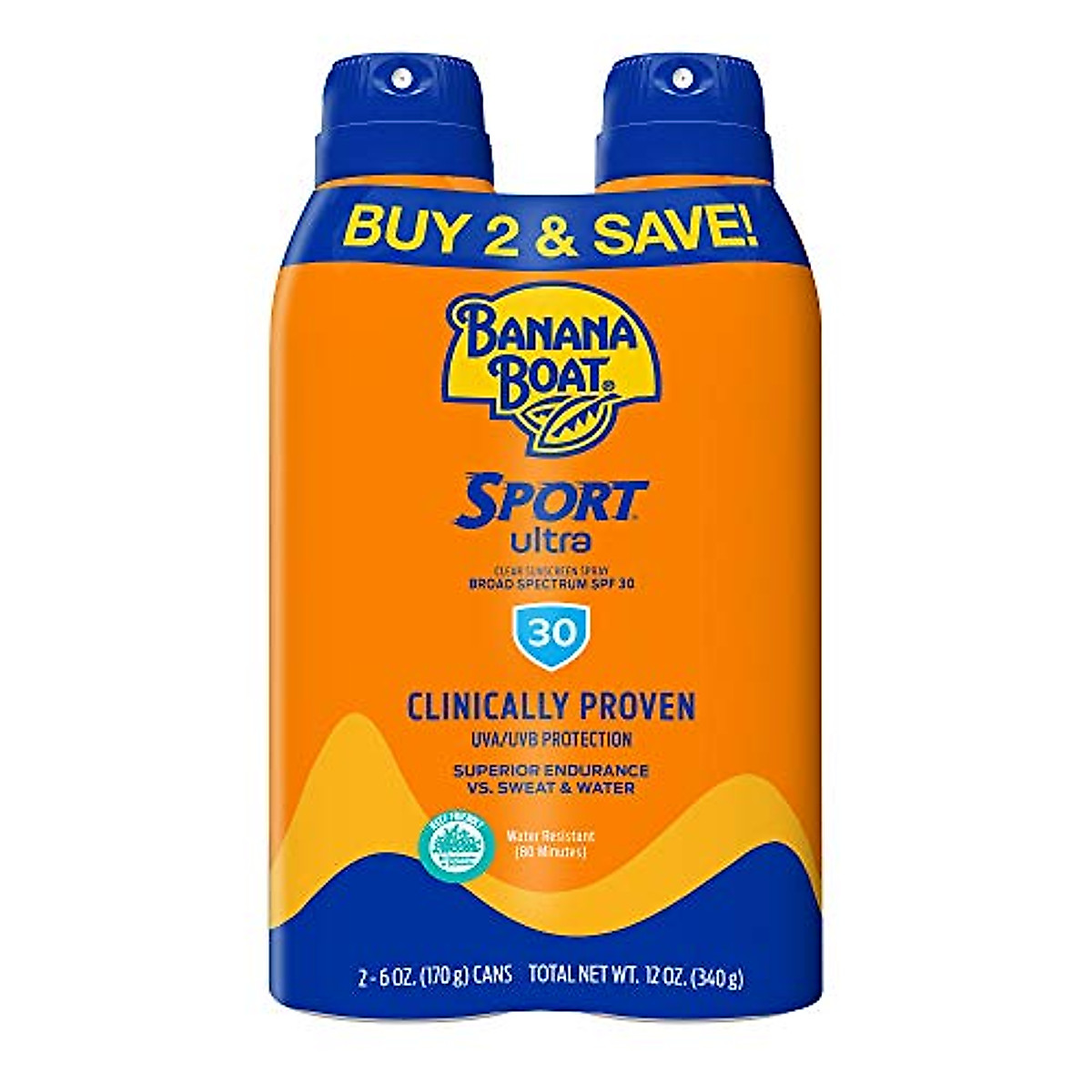 Banana Boat Sport Ultra, Reef Friendly, Broad Spectrum Sunscreen Spray, SPF 30, 6oz. - Twin Pack