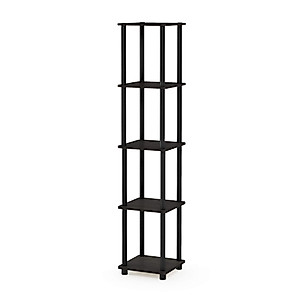 Furinno Turn-N-Tube 5-Tier Corner Square Rack Display Shelf, Round, Espresso/Black & Just 3-Tier Turn-N-Tube End Table/Side Table/Night Stand/Bedside Table, 2-Pack, Americano/Black