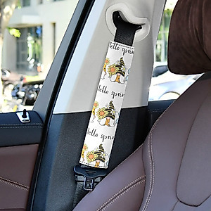 Bee Gnomes with Spring Summer Sunflowers Daisy Flowers on White 1 Piece Universal Car Seat Belt Pads Cover, Adjustable Vehicle Back Shoulder Strap Cover, Car Seat Belt Cushions for Adults Kids