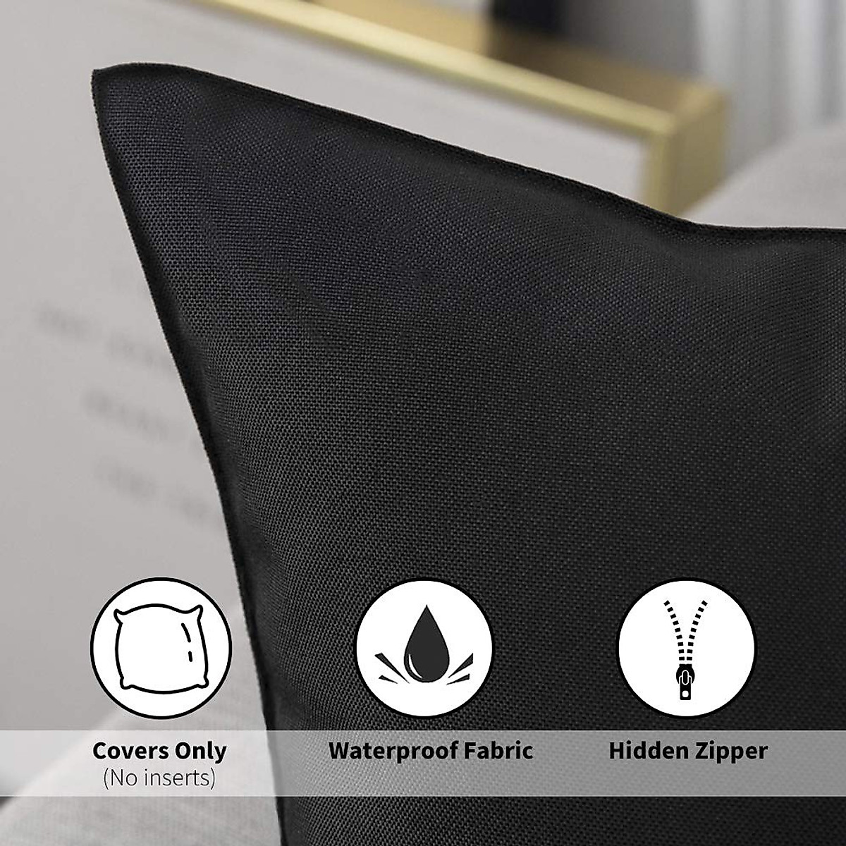 MIULEE Pack of 2 Decorative Outdoor Waterproof Pillow Covers Square Garden Cushion Sham Throw Pillowcase Shell for Spring Patio Tent Couch 18x18 Inch Black