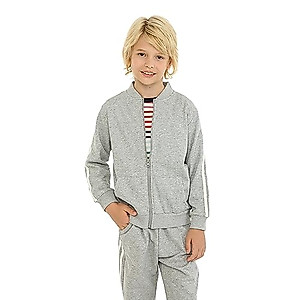 LittleSpring Cotton Tracksuits for Little Boys Full Zip Jackets and Jogger Set Black Size 7-8