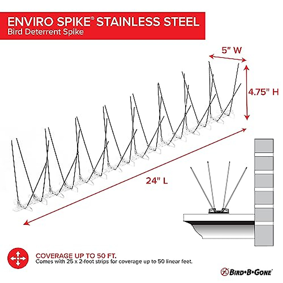Bird B Gone MMENV-50 Steel Envirospike-50 Feet Bird Spikes