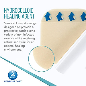 Dynarex DynaDerm Hydrocolloid Dressings, Sterile Moist Bandages Used for All Kinds of Wounds, 4" x 4", Foam & Latex-Free, Peel-Down Patches - 1 Box of 5 Dressings