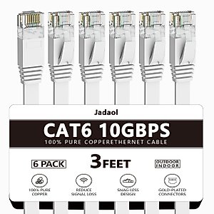 Cat 6 Ethernet Cable 3ft 6Pack, Outdoor&Indoor, 10Gbps Support Cat 8 Cat 7 Network, Heavy Duty Internet LAN Patch Cord, Solid High Speed Weatherproof Cable for Router, Modem, Xbox, PS4, Switch, White