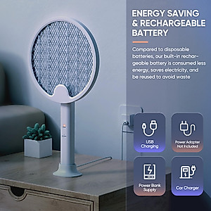 Foldable Fly Swatter Electric Fly Swatter Racket Bug Zapper Fly Zapper Dual Modes Rechargeable Mosquito Killer Fruit Fly Trap Indoor Outdoor Backyard Patio Camping (1)