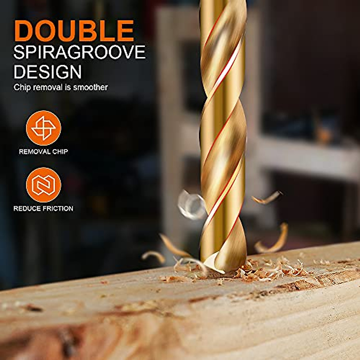 Luckyway 14-Piece Titanium Twist Drill Bit Set, 1/16"-1/4" HSS 4341 for Wood Plastic Aluminum Alloy Drilling