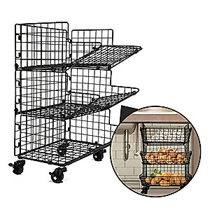 Kitchen Fruit Basket Stand 3 tier with wheels under sink organizers and storage for potatoes & onions produce holder storage bins vegetable holder for kitchen & house holder items