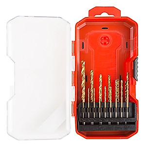Drill Bit Set, Titanium Finish and High-Speed Steel BuildÂ– Straight Shank Twist Bits for Power Drill- 15 Piece Kit with Storage Case by Stalwart