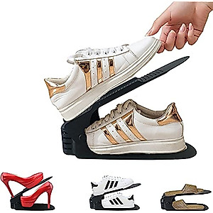 NK-STORE's Shoe Slots Organizer Space Saver Double Deck Shoe Rack Adjustable Shoe Slots for Closet Organization (Black, Pack of 2)