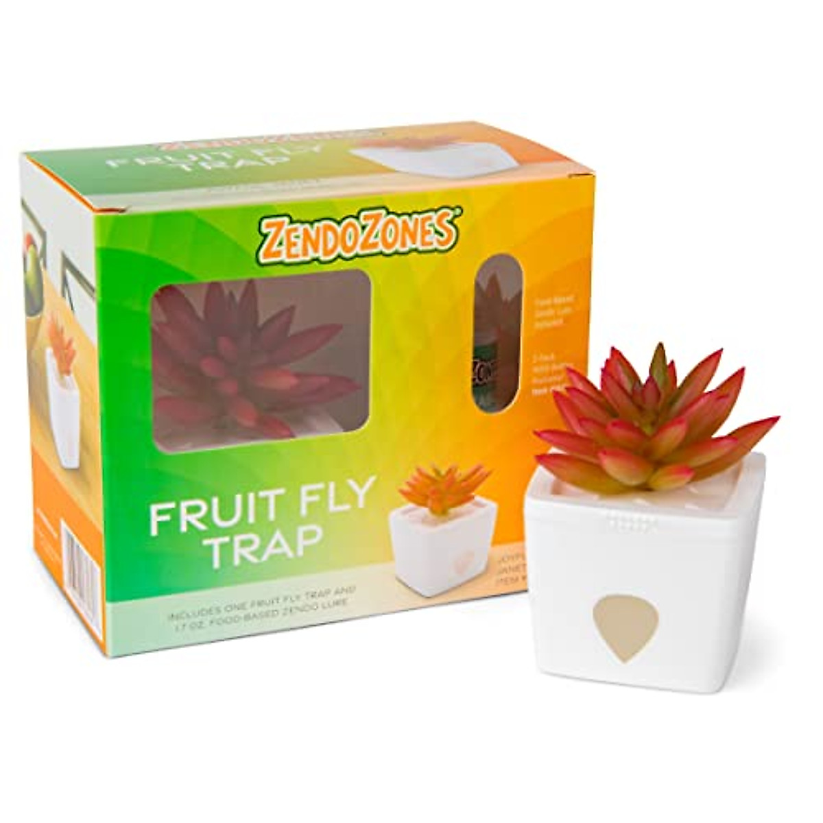 ZendoZones Fruit Fly Trap 2 Pack, Joyful Janet & Terrific Tabitha with White Base, Refillable and Reusable, Long-Lasting