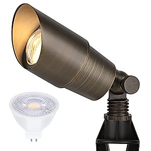 CINOTON Brass Landscape Light 450 lm Mini Size, Low Voltage Landscape Lights with 5W MR16 LED Bulb, 12V AC/DC, Waterproof, 2700K, Garden Patio Courtyards Outdoor Spotlight, Ground Stake Included