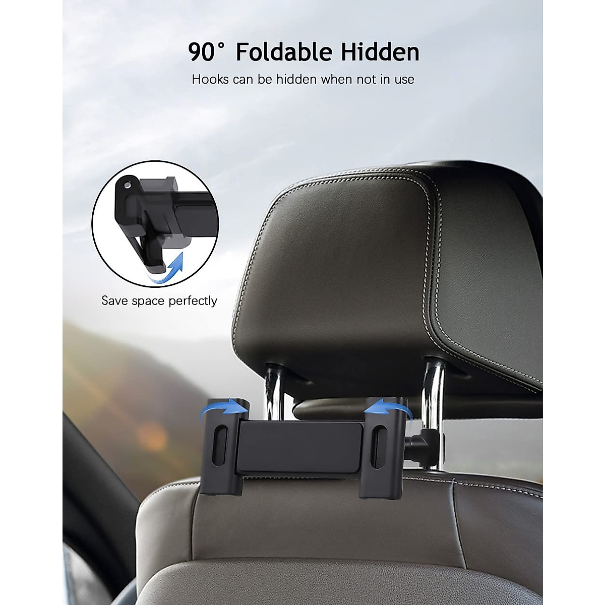 simr Car Headrest Tablet Mount Holder Car Back Seat Tablet Stand for Kids, Compatible with iPhone 14 13 12 Pro iPad Air Pro Mini Galaxy Tab Kindle Fire HD, 4.7-12.9 inch Devices (Black)