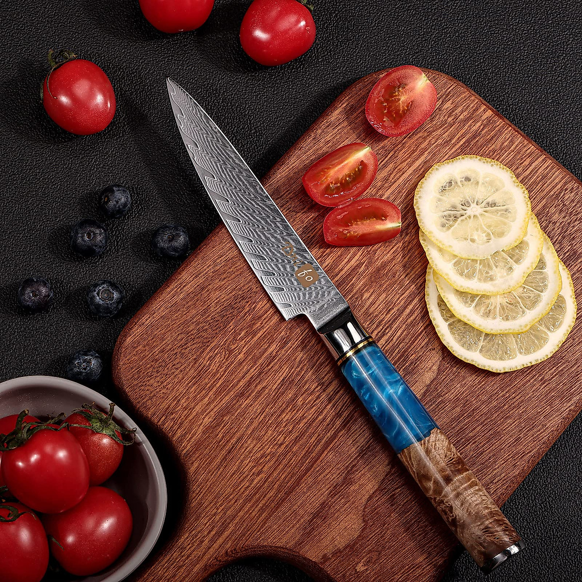 Dnifo Kitchen Utility Knife 5 Inch, Damascus Steel Kitchen Knives -Super Sharp Ultimate All-Purpose Knife for Slicing, Mincing, Chopping - Non-stick Blade and Anti-rusting Forged