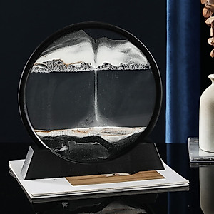 YKW 3D Deep Sea Moving Sand Art,Relaxing Kinetic Sandscape Art Table Desk Top to Decor for Any Home, Office Desktop, Mantle,Bookshelf Making It Ideal for Any Setting,Black,10in