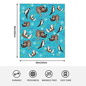 Cute Sea Otter Flannel Throw Blanket Soft Lightweight Warm Blanket All Season Sofa Blanket Can Be Used in Office Living Room Bed Suitable for Children Adults or Teenagers 60"X50" Inches