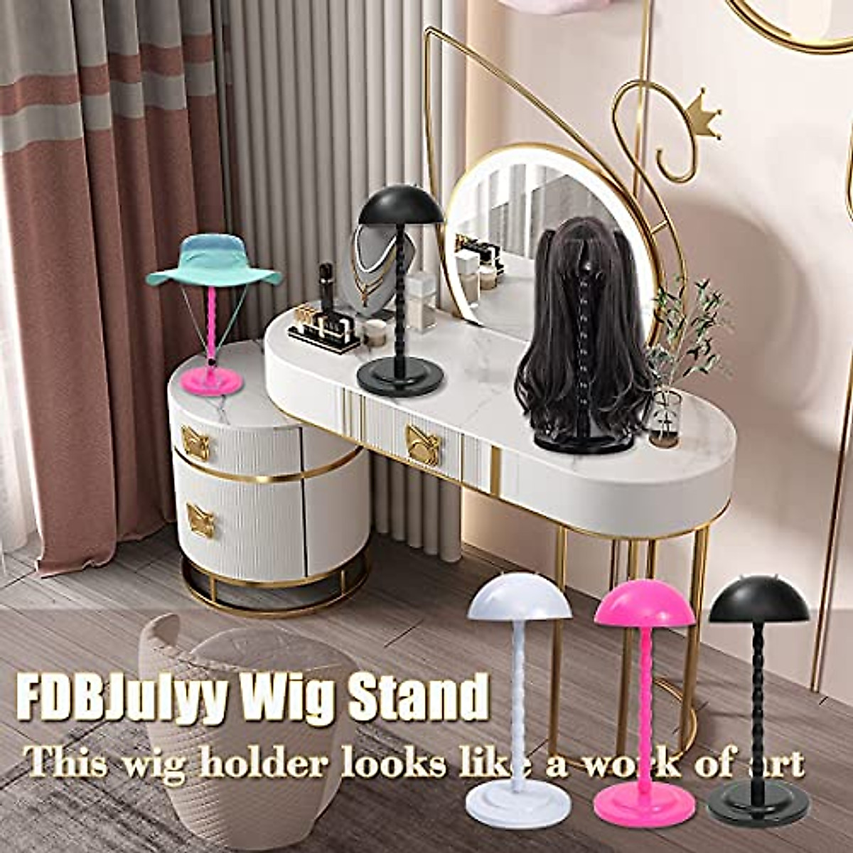 FDBJulyy 4 PCS Wig Stand Wig head Stand Wig head,4 PCS Wig Stand for 14.2 Inch wigs Portable Wig Holder Hat Display Portable Travel Wig Holder Stands for Multiple Wig Head Stand Stable (4 Pack Black)