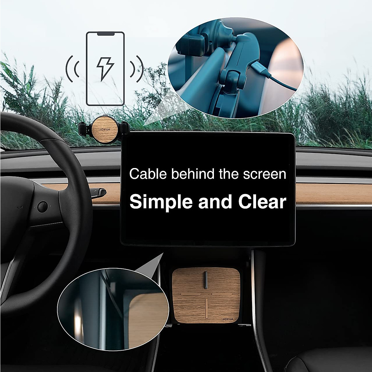 JOWUA 480° Rotation Car Mount with Wireless Charging 10w for Tesla Model 3 & Model Y, Compatible with Phone 13 Pro Max, iPhone 13 Pro and Other 4.7-6.5'' Smartphones