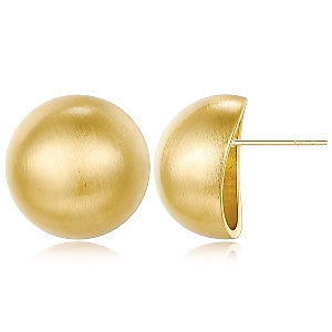 HESSAWELL Gold Ball Stud Earrings for Women Half-ball Mattle Gold Studs Gold Brushed Button Earrings for Women Fashion Vintage Earrings for Party