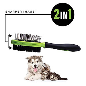 Sharper Image Dog Brush Pet Grooming Tools -Pet Brush Cat Brush 2 Sided Bristle Grooming Brush Long & Short Hair Tangled Hair Removing Shedding Loose Undercoat Fur - All Breeds (Black and Green)