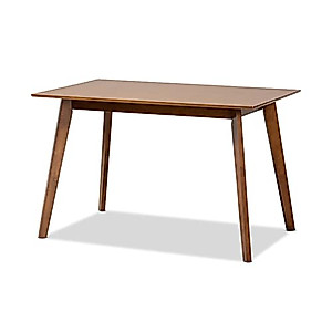 Baxton Studio Damara Mid-Century Modern Sand Fabric Upholstered and Walnut Brown Finished Wood 5-Piece Dining Set