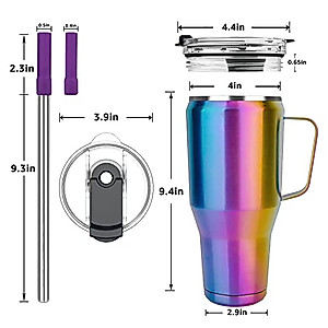 Sursip 40 oz Mug Tumbler with Screw Lid - Stainless Steel Vacuum Insulated Cup with Straw and Handle, Keeps Drinks Cold up to 24 Hours - Sweat Proof, Leak Proof, Dishwasher Safe, Car Holder (Plating)