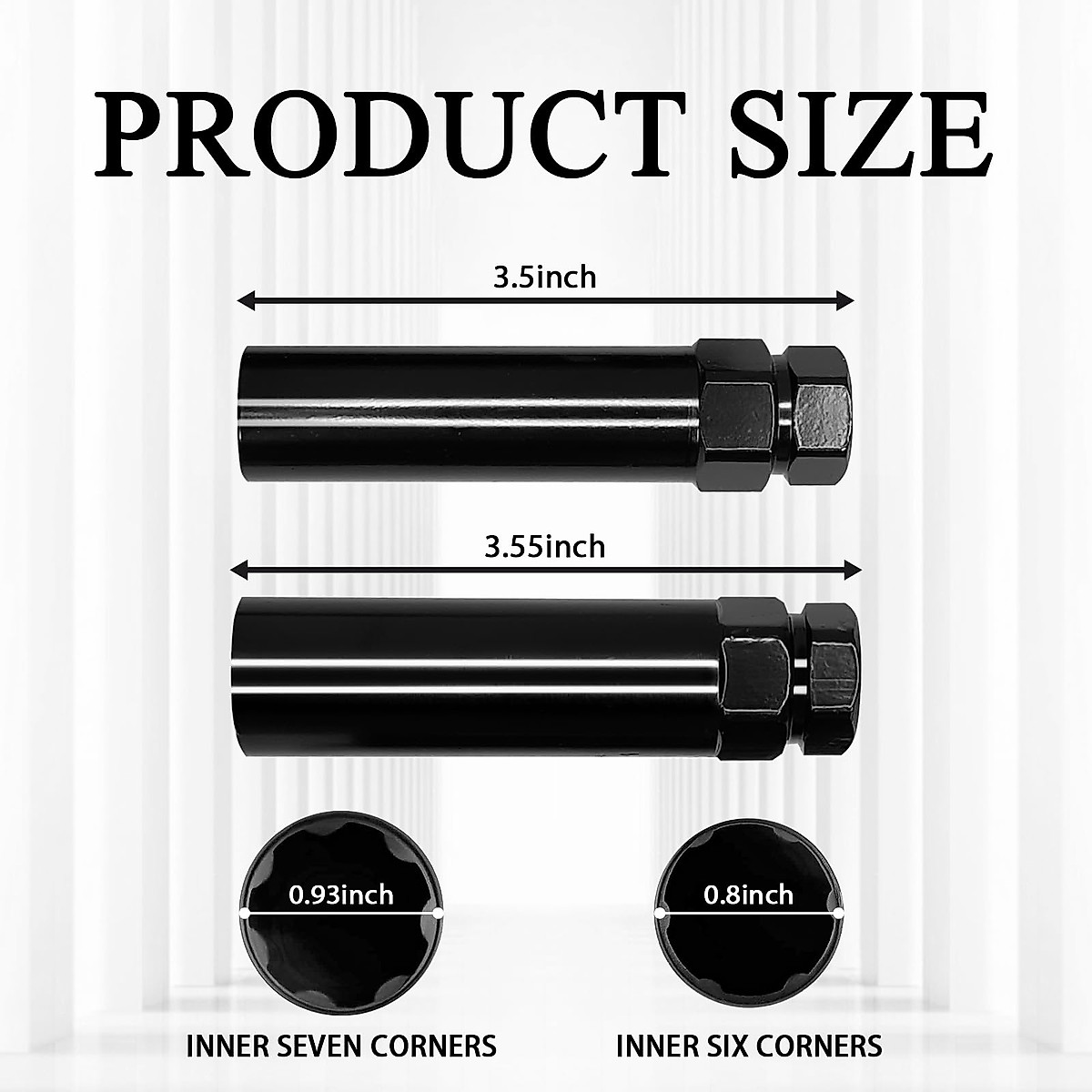 qboonpt Spline Lug Nut Socket, 6 Spline & 7 Spline Lug Nut Key Set, 6 Point Wheel Lock Quick Removal Tool Replacement Kit for Easy Installation and Removal of Lug Nuts on Aftermarket Wheels (Black)