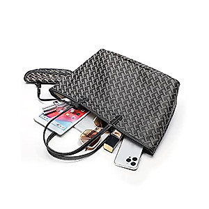 TEXTMENOW Women's Puffer Tote Handbags Purse Sets for Women Large Leather Clutch Dupes Hobo Shoulder Bag for Travel Beach 3pcs (black)