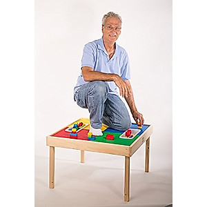 Fun Builder Table-Compatible with DUPLO® Brand Blocks-Built in Storage 32" x 16" Built in Block Storage-Made in USA-Premium Fully Assembled Wood Frame with Wood Legs-Ages 5 and Younger