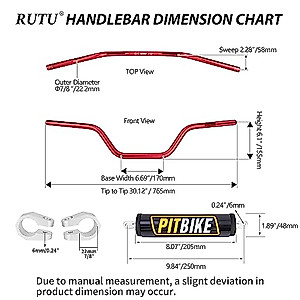 Handlebars 7/8 Inch for Motorcycle,RUTU Upgraded Universal Dirt Bike Handle Bar with Crossbar Pad Mid-Rise Mini Bike Pit Bike Handlebar for Motocross ATV Quad - Red