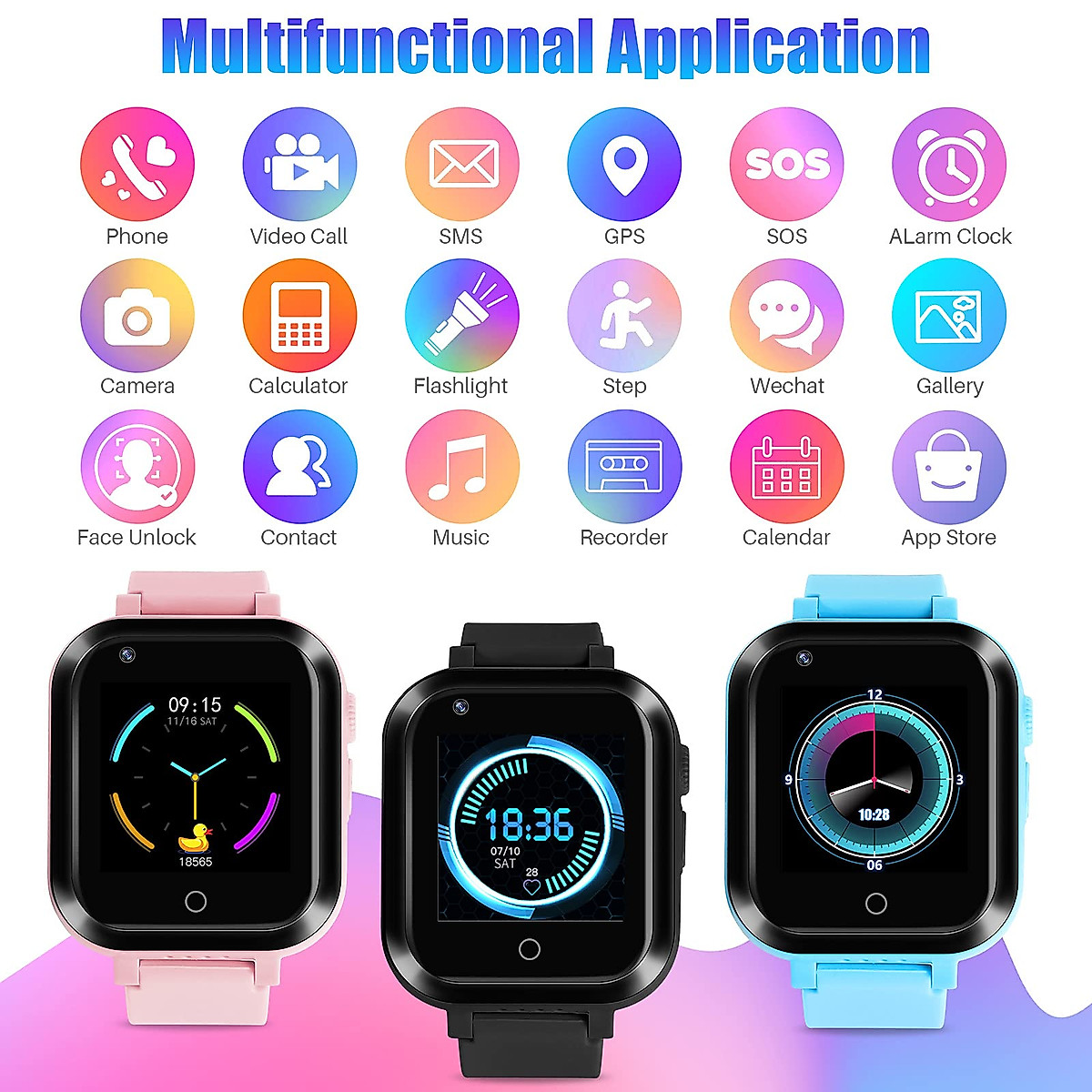 4G Watch Phone for Children, Kids Smart Watch, 2-Way Calls, GPS Location, IP67 Waterproof, Messages, School Mode, SOS, Video Calls, Camera, Remote Control, Torch, Pedometer Smartwatch (Concise Blue)