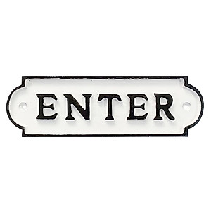 Ziolte Set of Enter exit Cast Iron Gate Sign Plates, Rustic Gate Plaques in White and Black, 2.25 x 7.4 Inches Each; Includes Mounting Hardware…