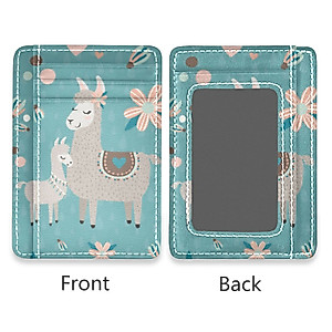 OTVEE Llama Alpaca Flowers Slim Minimalist Wallet Rfid Blocking Card Wallets PU Leather Front Pocket Wallets