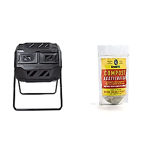 MaxWorks 80699 Compost Bin Tumbler for Garden and Outdoor, 42 Gallon Capacity, Black & Green Pig Compost Accelerator Converts Yard Waste to Fertile Humus in 30 Days and Helps Control Odors Associated