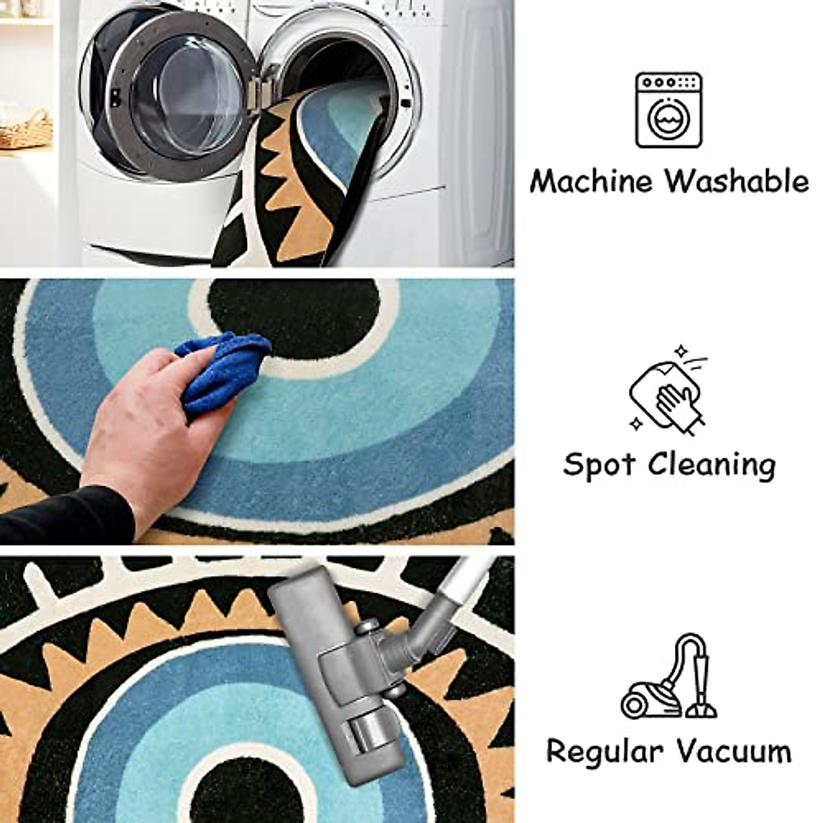 Beeiva Cute Evil Eye Area Rug 2x3 Small Washable Entryway Rug Non-Slip Door Mat Accent Throw Rugs Indoor Floor Carpet for Kitchen Bedroom Bathroom (Black/Multi, 2x3ft)