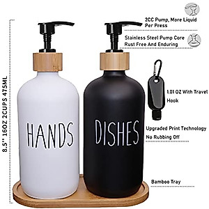 VICUKIE Dish Soap Dispenser, Contains Glass Hand Soap Dispenser and Dish Soap Dispenser, Kitchen Soap Dispenser Set, Matte Black and White, Farmhouse Kitchen Decor，Newly Updated (Black and White)